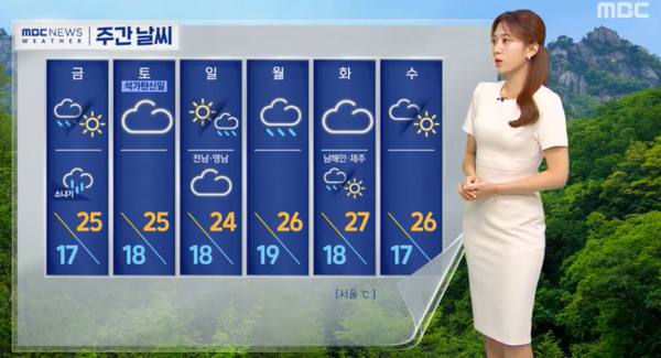 [기상속보]오늘날씨 전국 곳곳 소나기 5∼20㎜ 비 서울 낮 25도ㆍ주말날씨 예보...슈퍼 태풍 '마와르' 북상